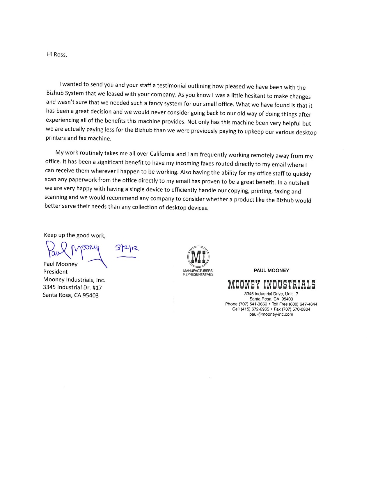 Testimonial Letters | Common Sense Business Solutions