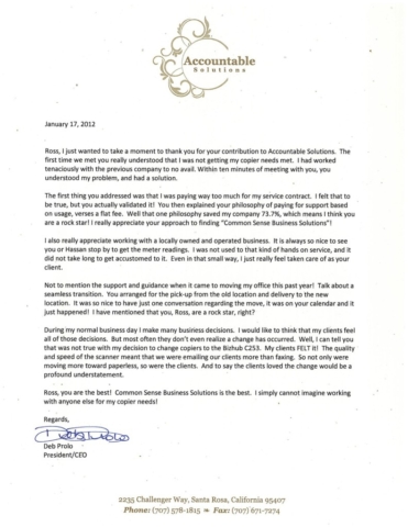 Testimonial Letters | Common Sense Business Solutions