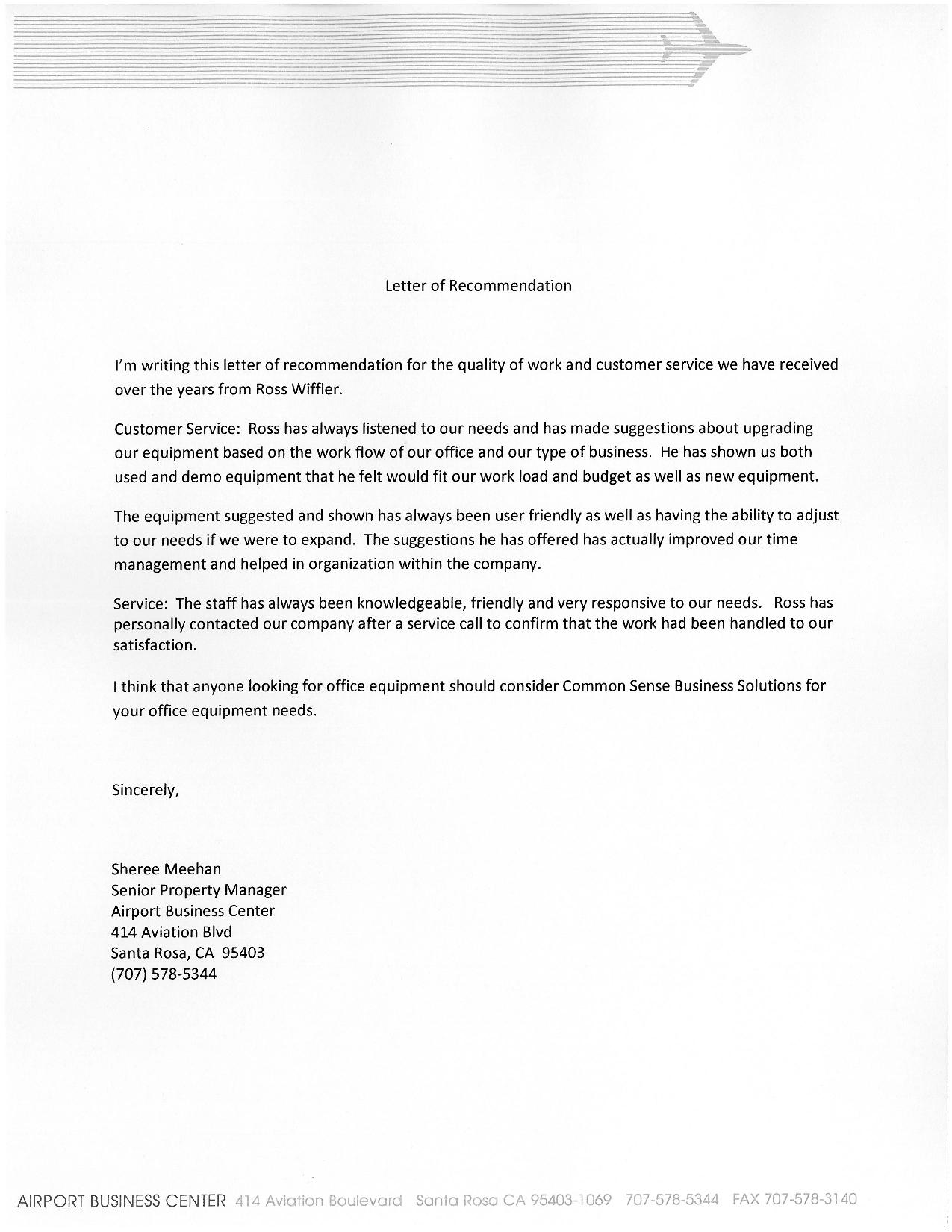 Testimonial Letters Common Sense Business Solutions