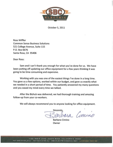 Testimonial Letters | Common Sense Business Solutions